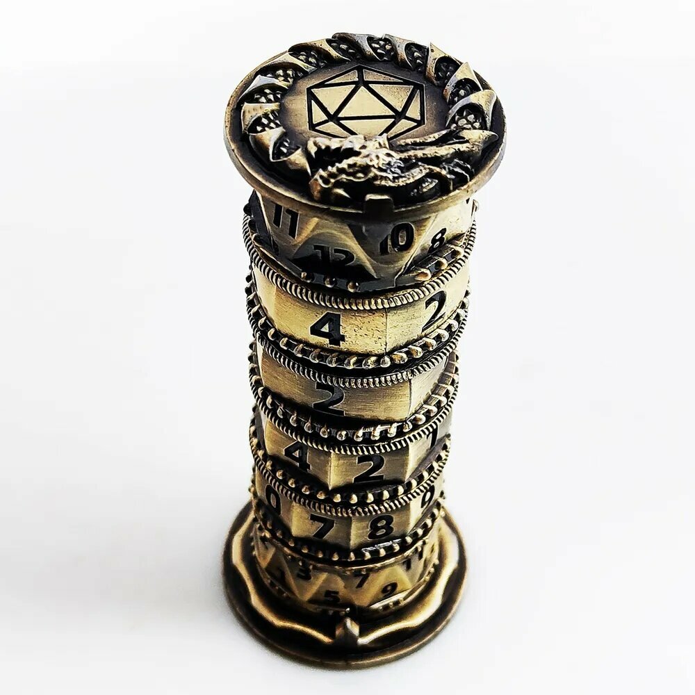 Металлическая 7-в-1 вращающаяся башня для кубиков DND, аксессуар для настольных игр, бронзовый цвет