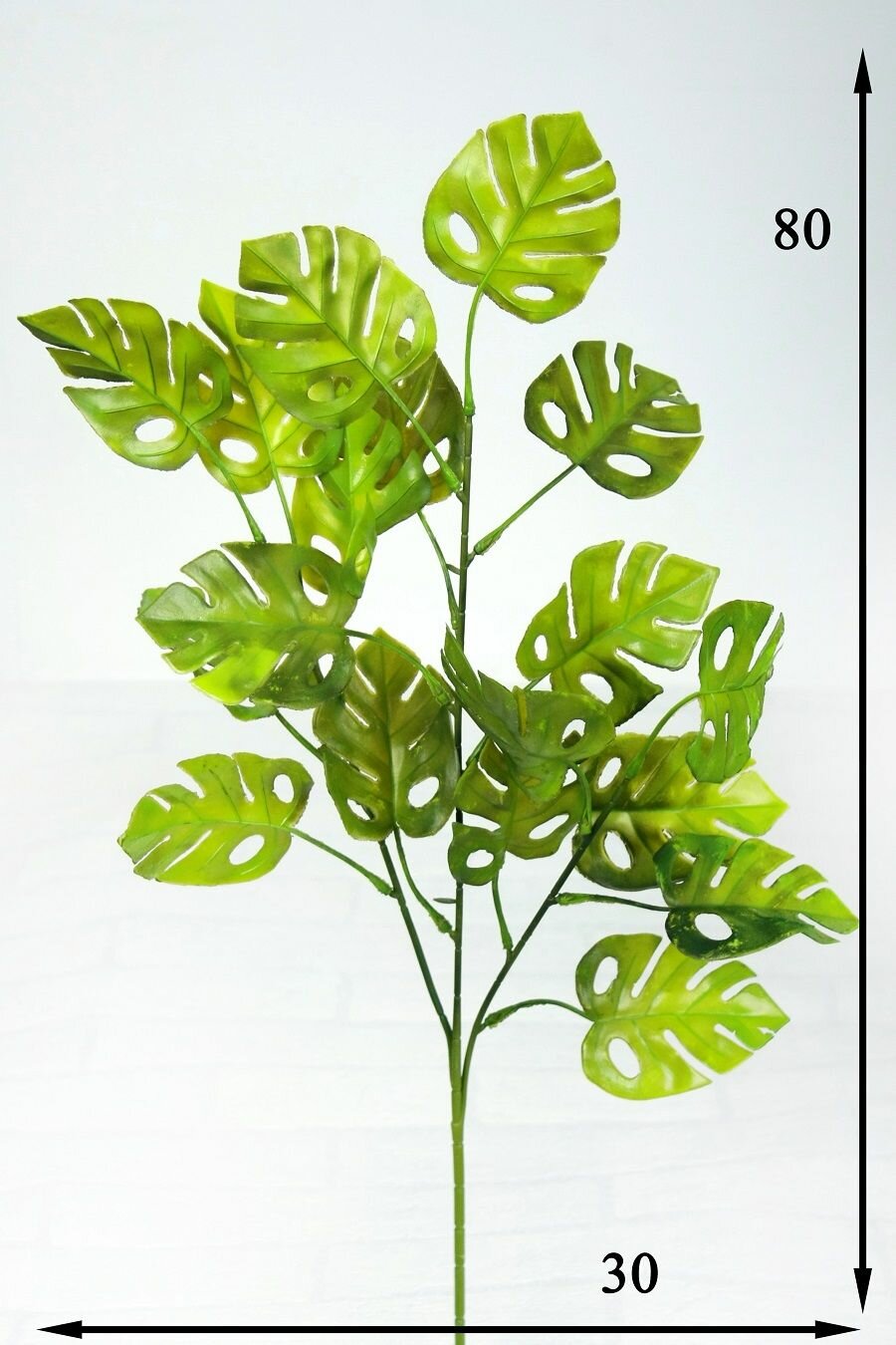 Искусственная ветка "Монстера" Holodilova, пластик, 80см, зеленая, 1 шт