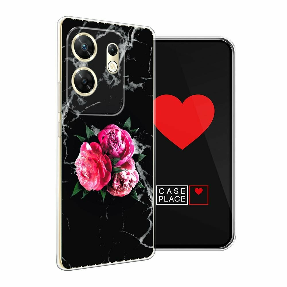 Чехол на Infinix Zero 30 4G / Инфиникс Зеро 30 4G с принтом "Букет на черном мраморе" — фото 1