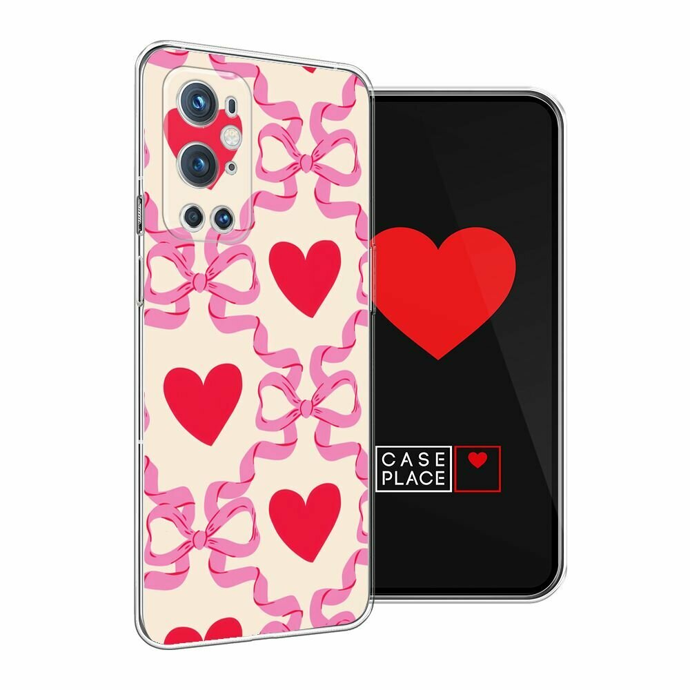 Чехол на OnePlus 9 Pro / ВанПлас 9 Про с принтом "Hearts and ribbons 1 - 14 февраля" — фото 1