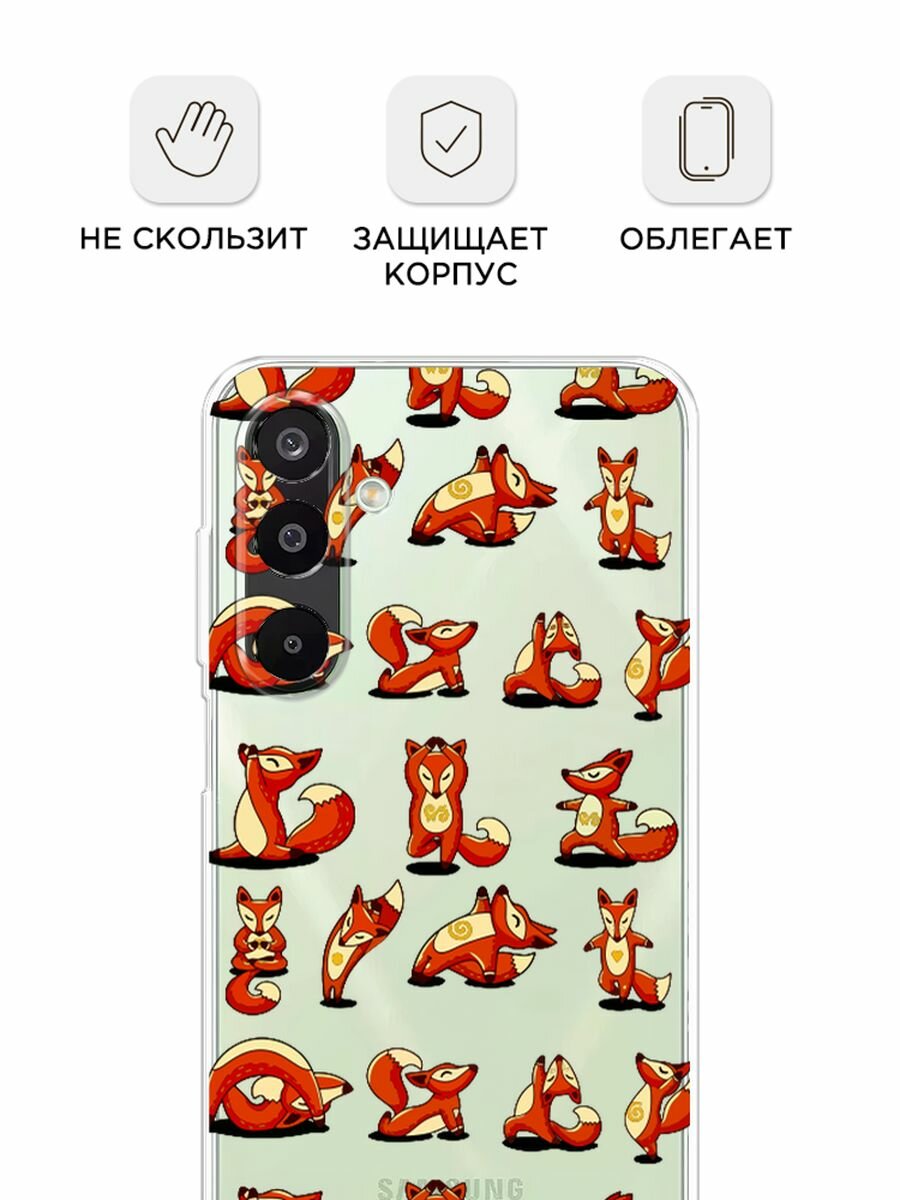 Чехол на Samsung Galaxy M16 / Самсунг Галакси М16 с принтом "Йога для лисы", прозрачный — фото 1