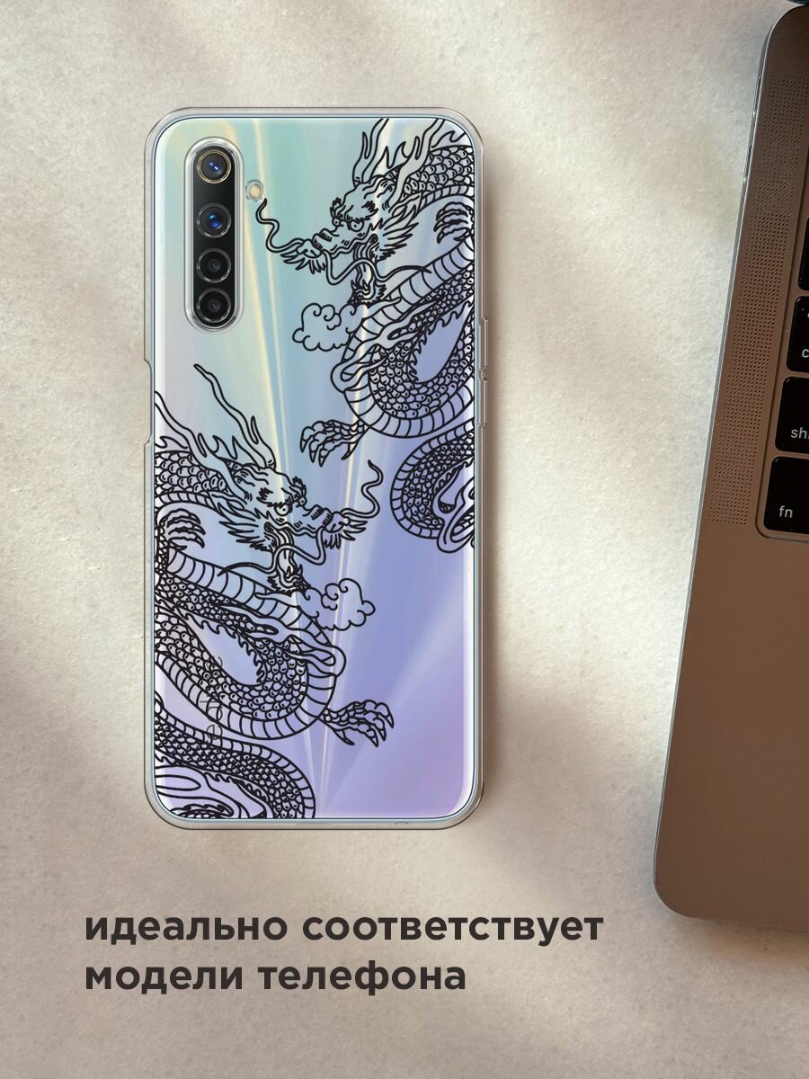 Чехол на Realme 6 / Реалми 6 с принтом "Два китайских дракона", прозрачный — фото 1