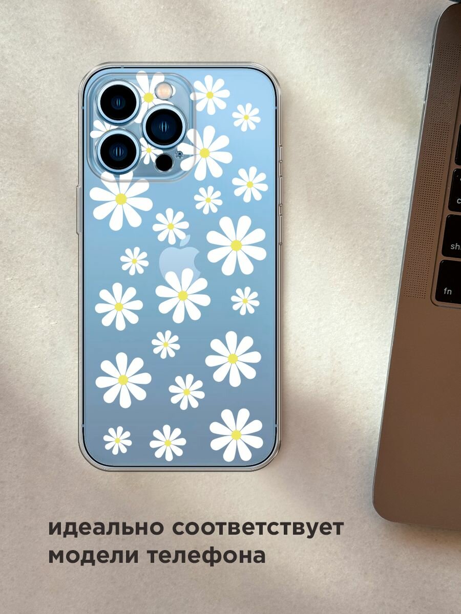 Чехол на Apple iPhone 13 Pro / Айфон 13 Про с принтом "Большие ромашки", прозрачный — фото 1