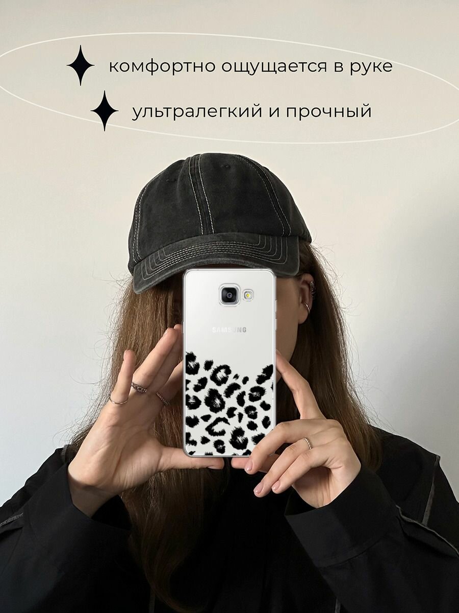 Чехол на Samsung Galaxy A5 2016 / Самсунг Галакси А5 2016 с принтом "Окрас леопарда фон черный", прозрачный — фото 1