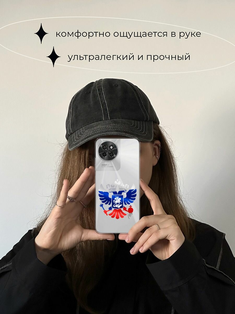 Чехол на Itel S23 / Ител S23 с принтом "Триколор герб с блеском", прозрачный — фото 1
