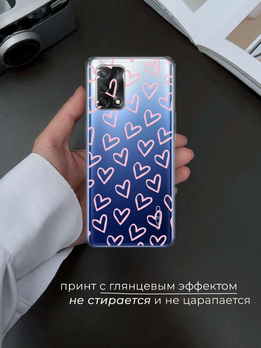Чехол на Oppo A74 / Оппо A74 с принтом "Сердца паттерн" — фото 1