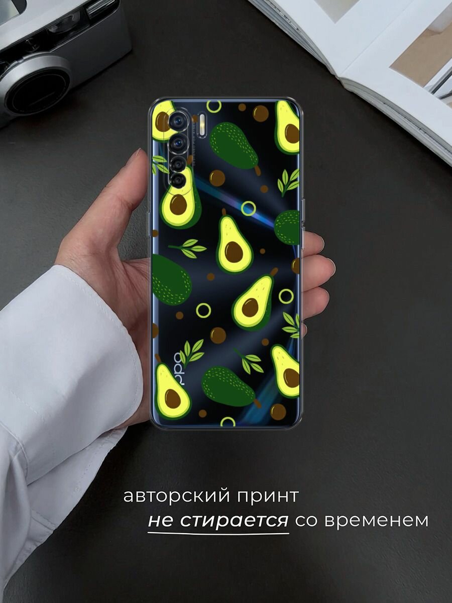 Чехол на Oppo A91/Reno 3 / Оппо A91/Рено 3 с принтом "Авокадо паттерн", прозрачный — фото 1