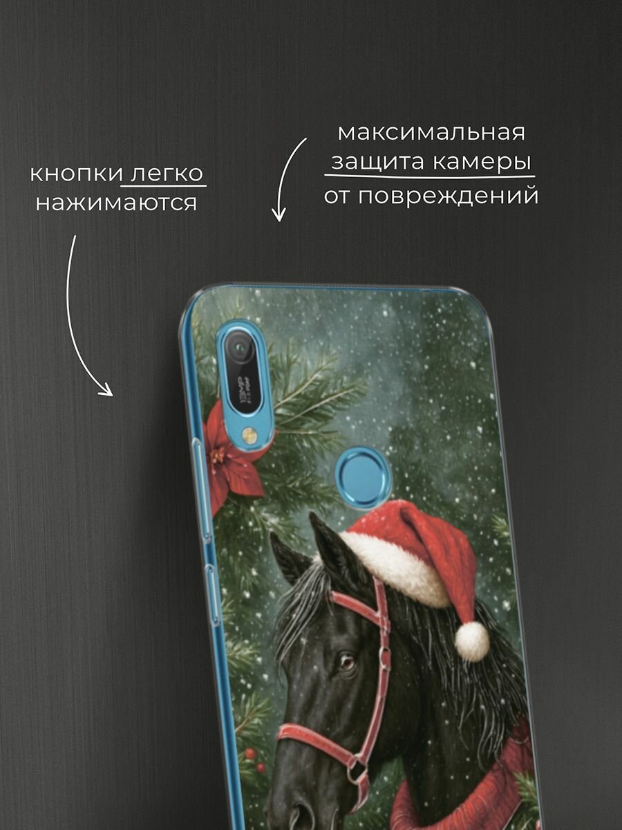Чехол на Honor 8A/8A Pro/Huawei Y6s/Y6 2019 / Хонор 8А с принтом "Черный сказочный конь 2" — фото 1