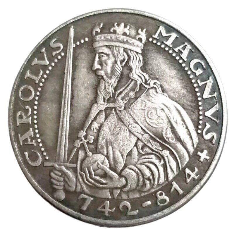 Памятная монета Карла Великого, медная монета диаметром 50 мм со сложным скульптурным дизайном, историческое изображение короля Карла Великого