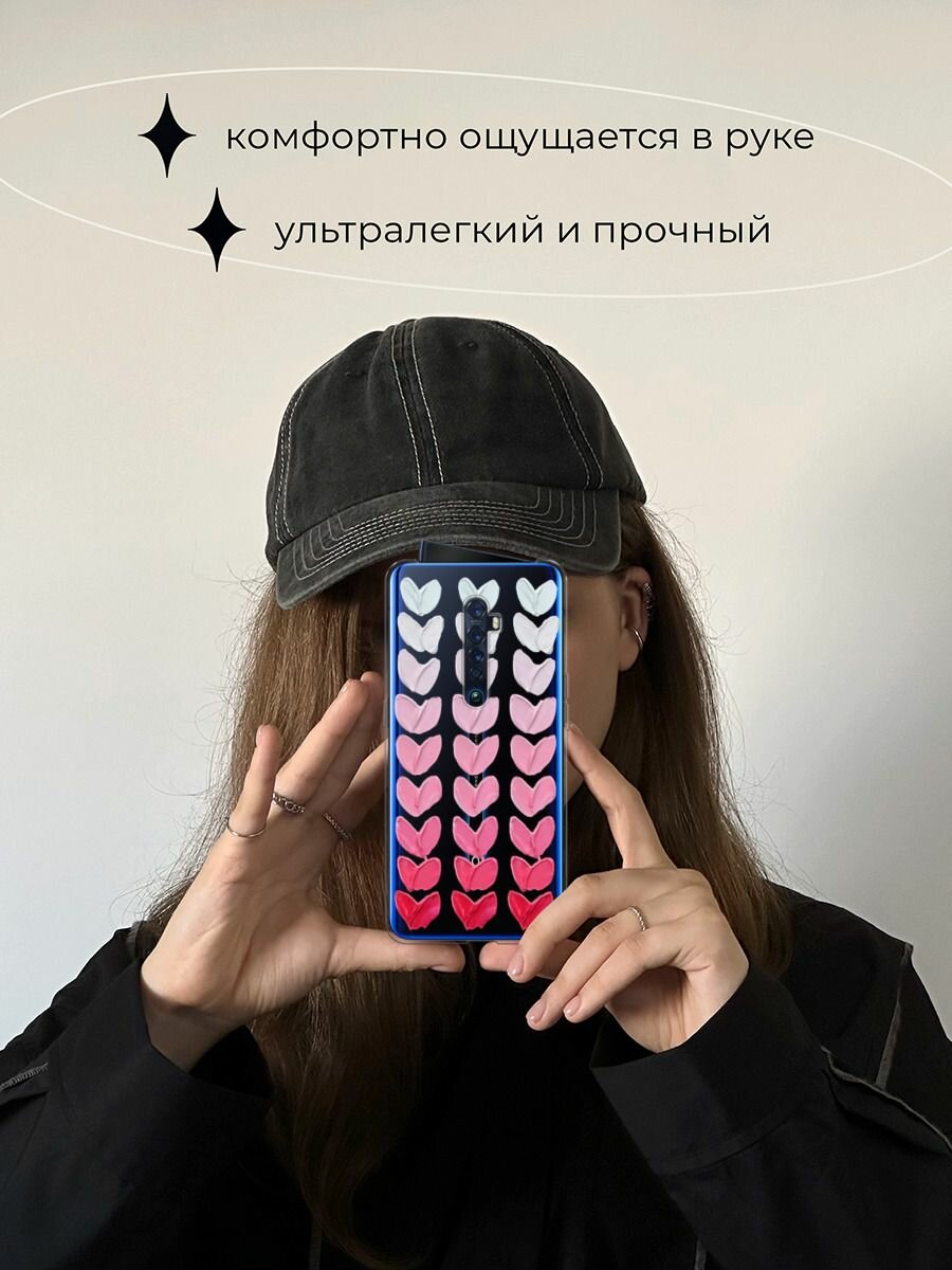 Чехол на Oppo Reno 2 / Оппо Рено 2 с принтом "Градиент из сердечек" — фото 1