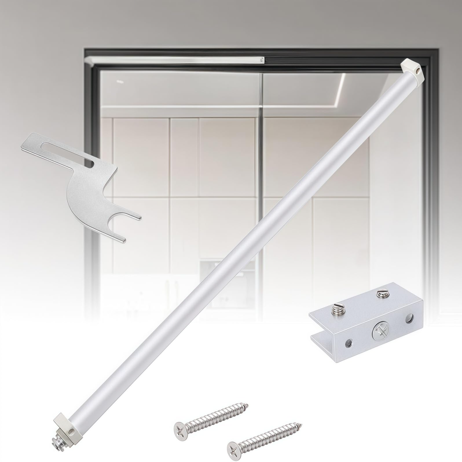 Заводной автоматический затвор для раздвижных дверей с буферной демпфировкой, алюминиевая раздвижная дверь, стеклянная дверь, раздвижная дверь, простой бытовой автоматический затвор для дверей, Цвет: Белый, Вес: 605г, Размер упаковки: 6.5*6*78см,