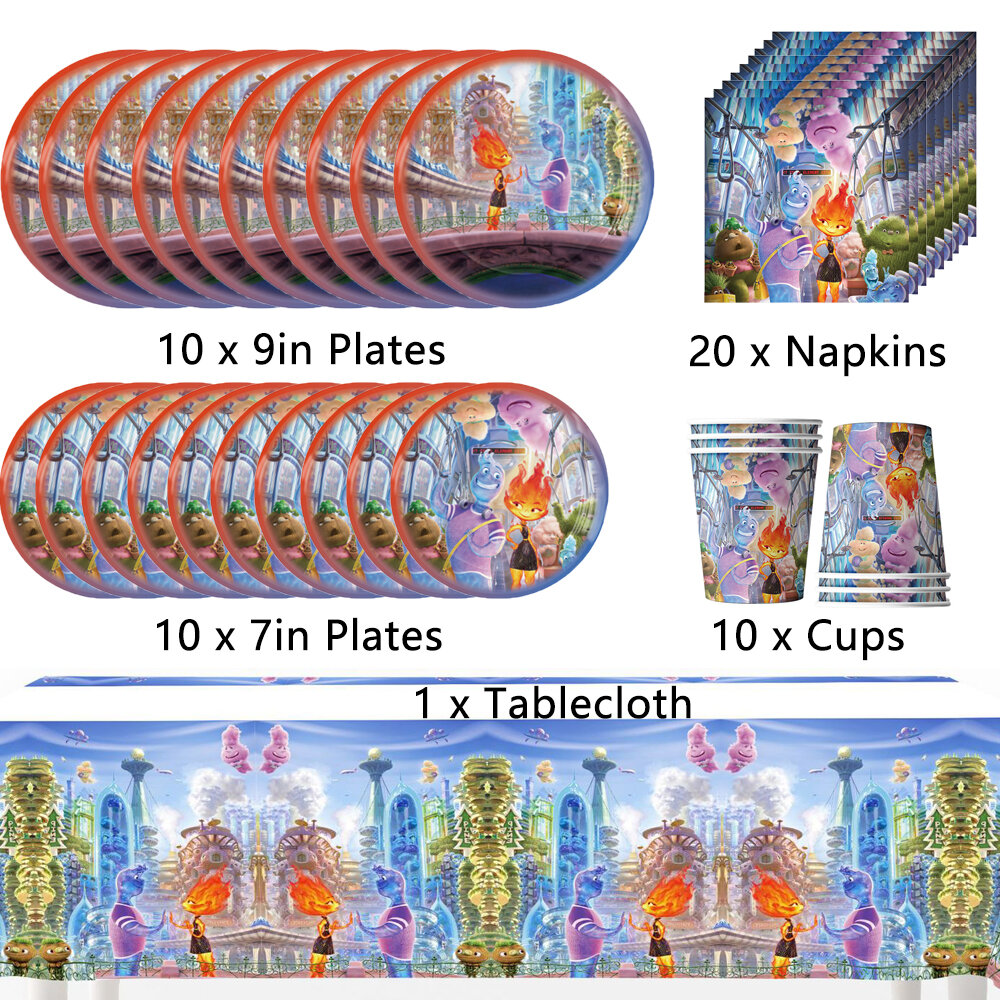 51 шт. Элементарных принадлежностей для вечеринки, в том числе тарелки, салфетки, скатерть, чашки