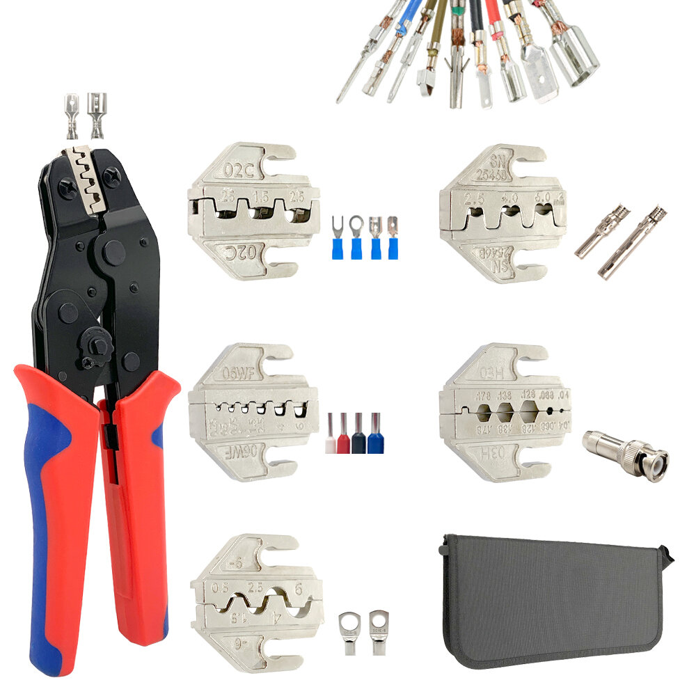 Набор инструментов для обжима клемм, SN-58 B + 5 зажимов + сумка, Храповые обжимные плоскогубцы со сменными зажимами