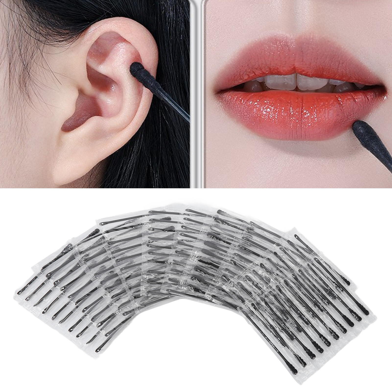 100 шт Одноразовые Ватные Палочки для Выдавливания Акне и Черных Точек Многоцелевые Двусторонние Ватные Палочки Черного Цвета