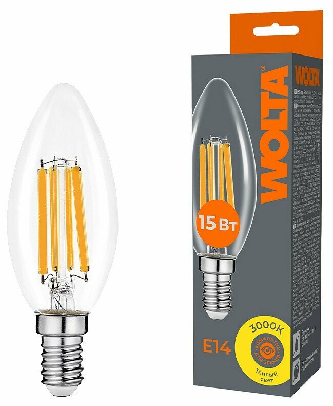 Лампа светодиодная Wolta E14 15Вт 3000K WF-C35-15W3KE14