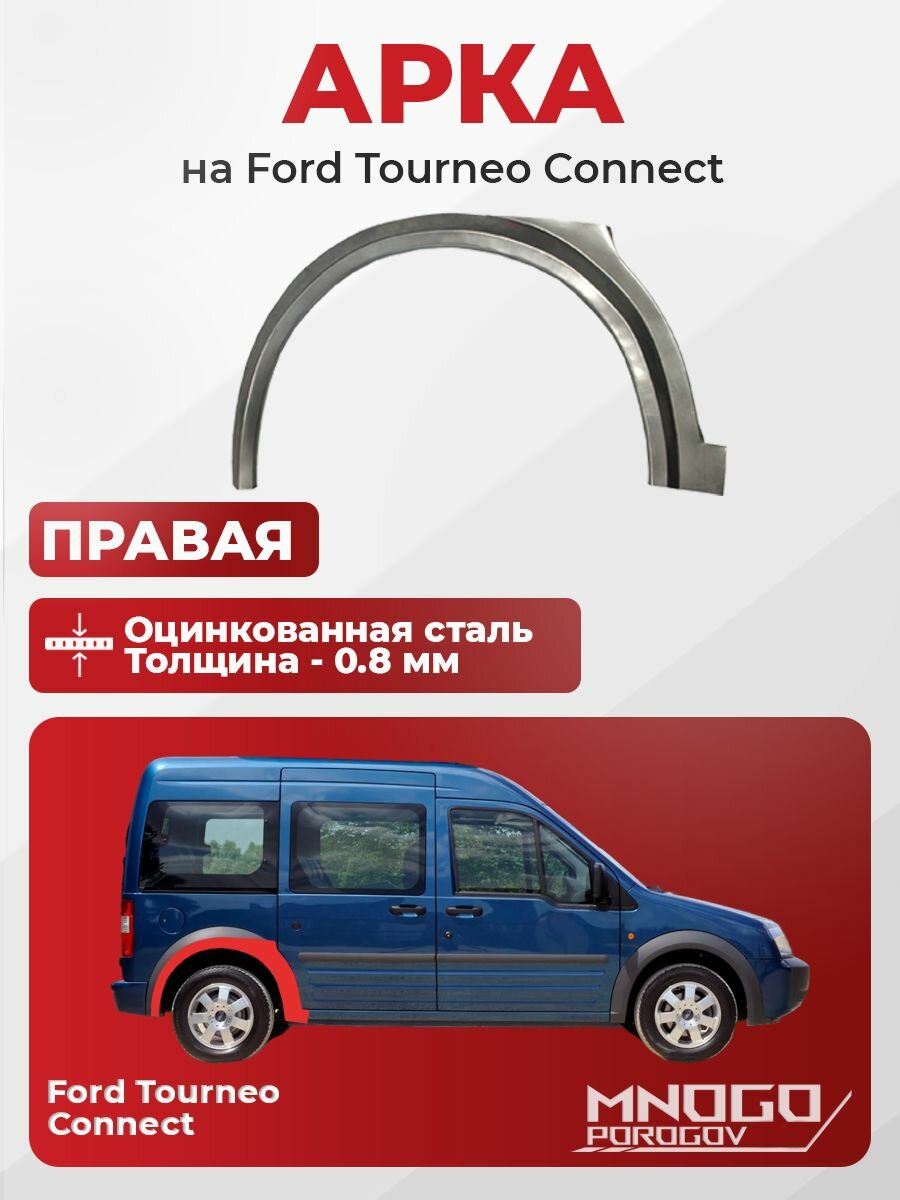 Задняя правая арка на Ford Tourneo Connect 1 минивэн 2002-2013, оцинкованная сталь, толщина 0,8 мм (Торнео Коннект), кузовной ремонт.