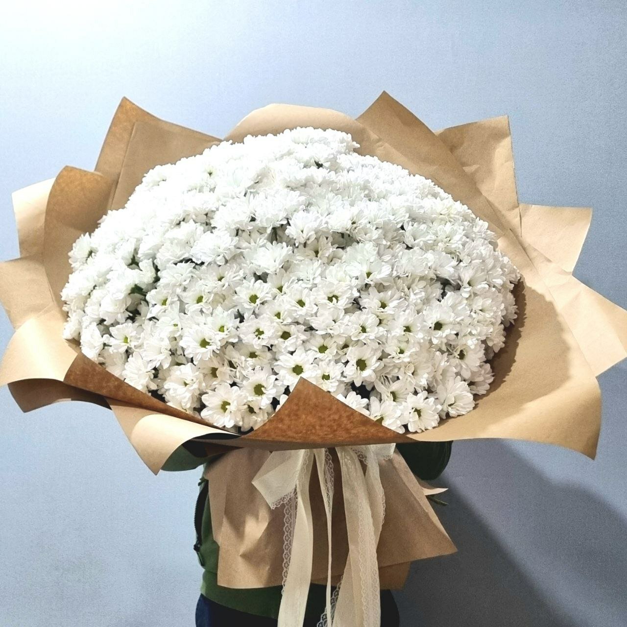 Гигантский букет из белых кустовых хризантем. 101 ромашковая хризантема