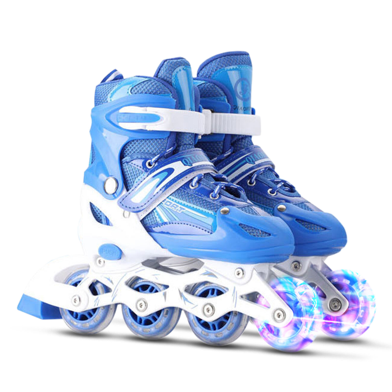 Ролики линейные регулируемые с светящимися колесами для детей и взрослых, для девочек и мальчиков, мужчин и женщин, цвет: синий / розовый / красный, размер: S / M / L, S для 31-34, M для 35-38, L для 39-42, материал: ПП + ПВХ + алюминиевый сплав, 1 пара