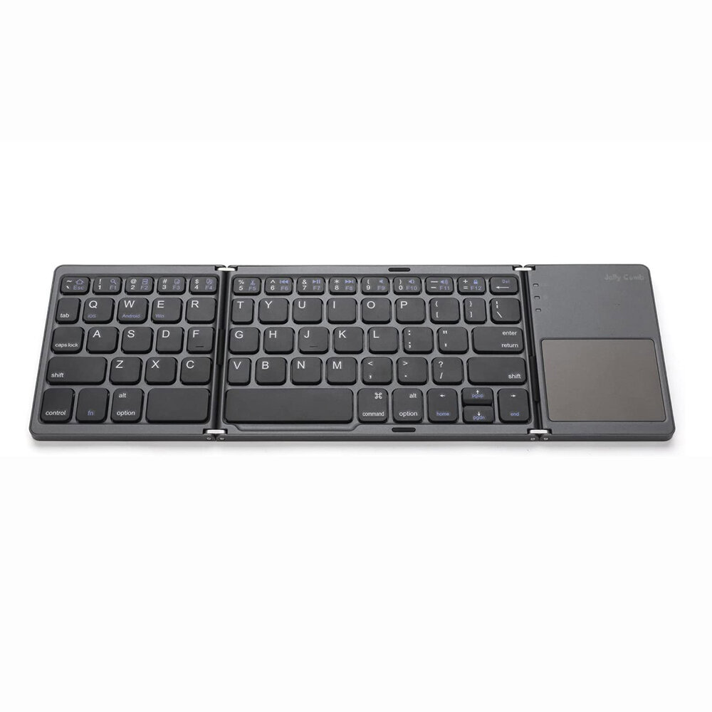 Foldable BT Wireless Keyboard Pocket Size Portable Mini BT Wireless Keyboard with Touchpad для Android, Windows, PC, Tablet, цвет черный/серебристый, размер клавиатуры 304.5*97*95*8 мм (открытая) 152.3*97.95*14 мм (сложенная), размер тачпада 54.8*44.8