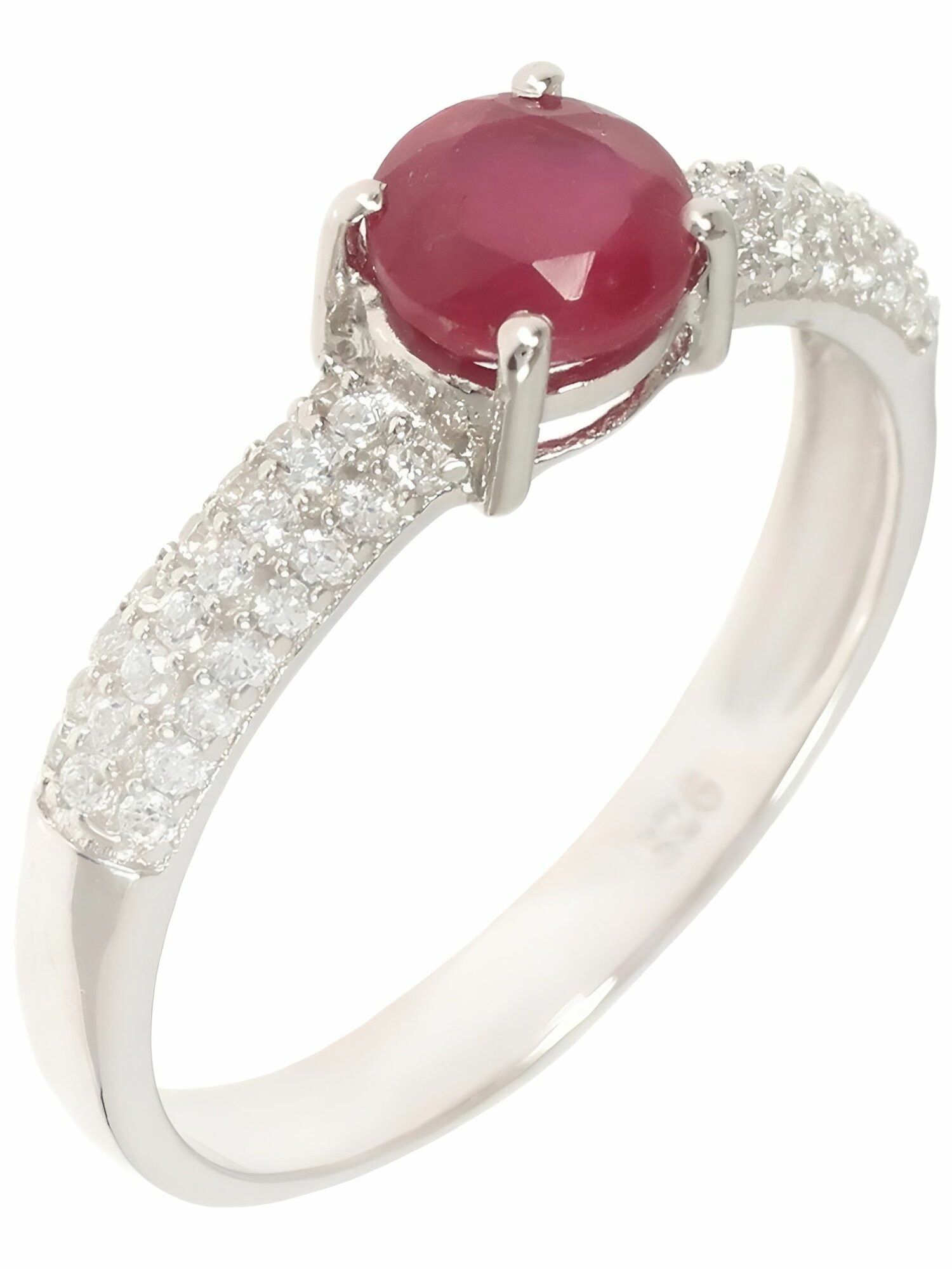 Кольцо тонкое, серебро, 925 проба, родирование, фианит, рубин