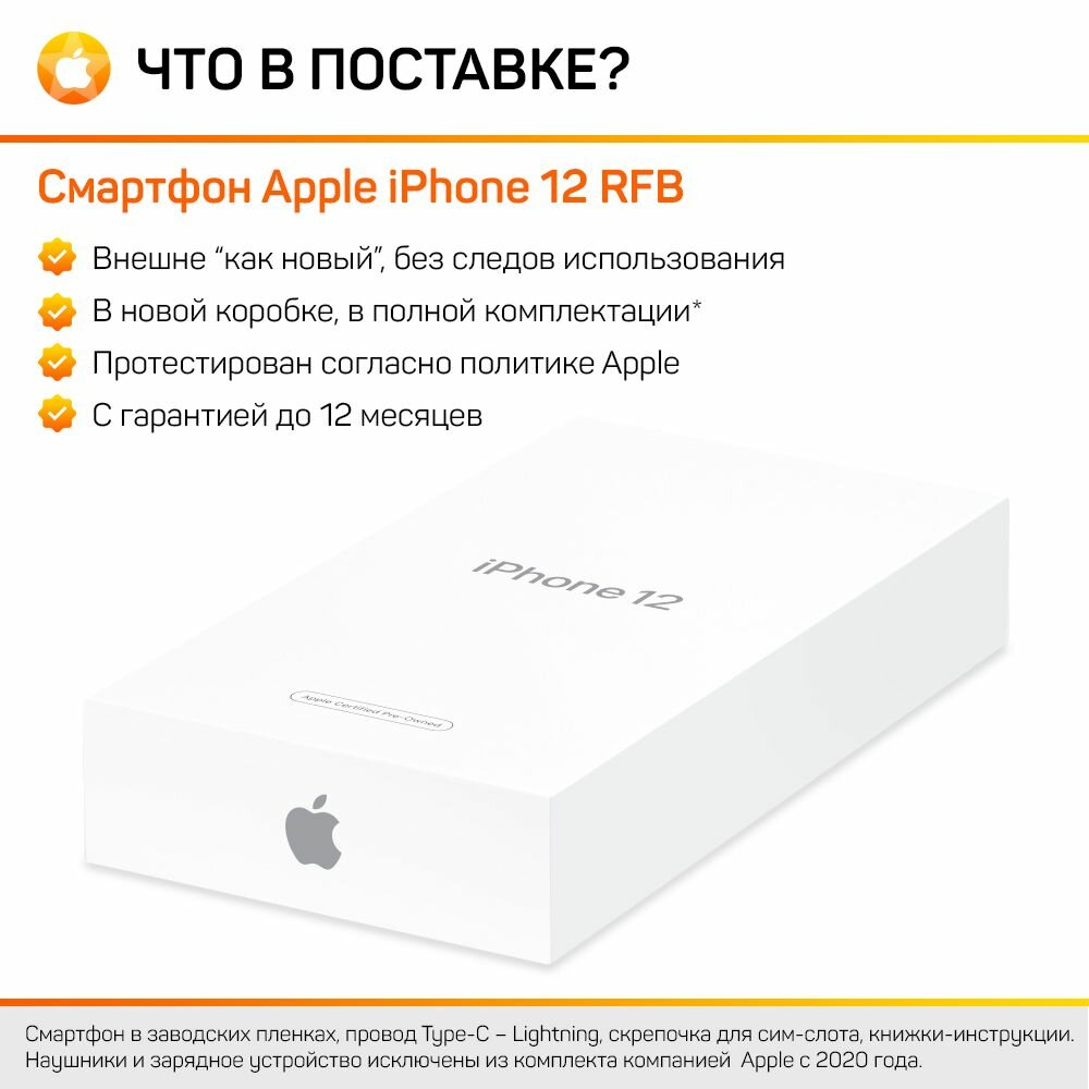 Apple Смартфон iPhone 12 Global 4/128 ГБ, белый, Восстановленный