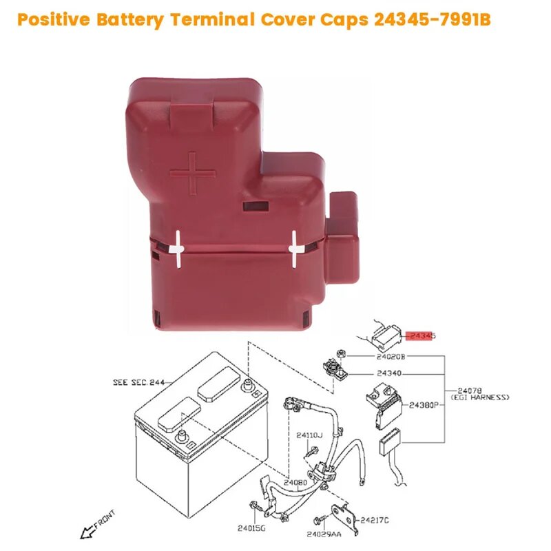 Крышки клемм аккумулятора автомобиля для Nissan Maxima Pathfinder Murano Quest Altima 2007-2015 243457991B Red 1PCS