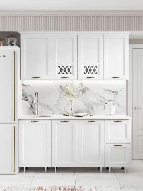 Кухонный гарнитур Милано МДФ 1,7м белый текстурный/белый со столешницей МИФ