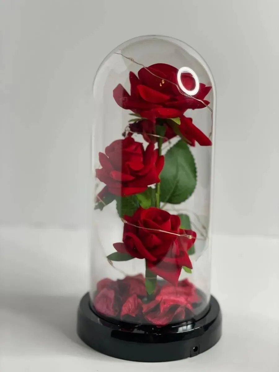 Три розы, стеклянный колпак, вечное цветочное украшение, имитация цветка, креативный подарок на День святого Валентина, украшение ночника