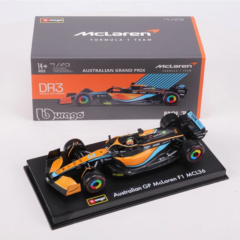 Burago 1:43 2022 McLaren MCL36 F1 Гоночный автомобиль No 3 No 4 Модель автомобиля из сплава