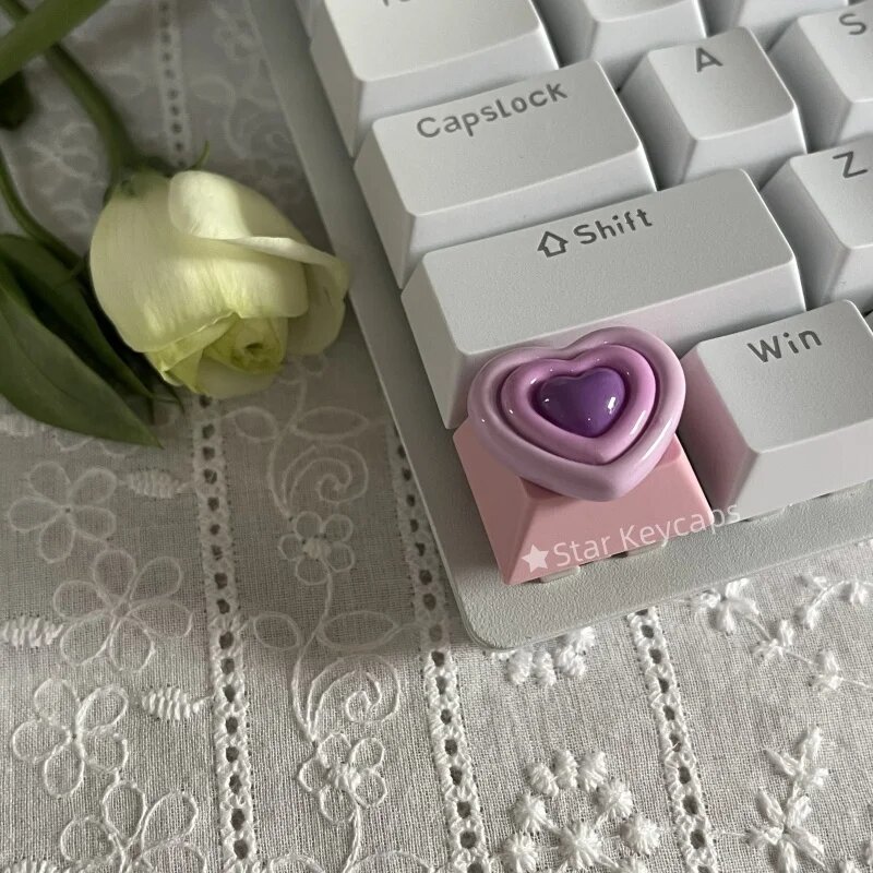Колпачки для клавиш Ctrl/Fn/Al Alt 1,25u, механические колпачки с милым сердечком и крестообразной осью, подарок для девочек, персонализированные колпачки для клавиш ручной работы, аксессуары