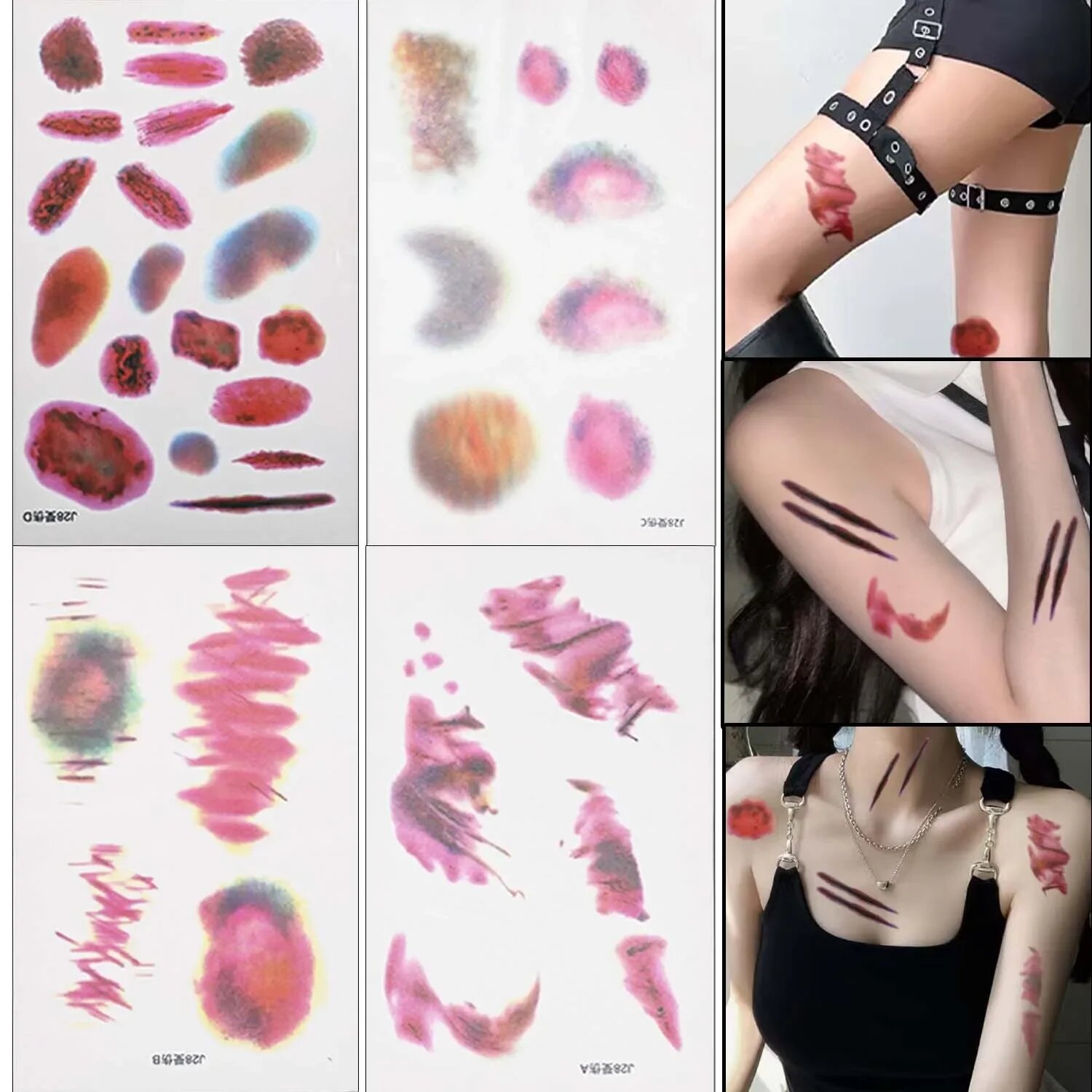 Временные татуировки шрамы набор из 4 шт