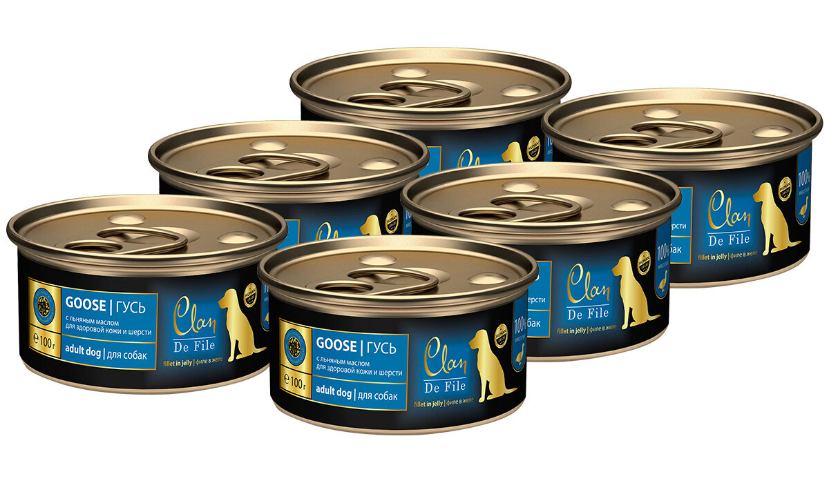 Корм влажный Clan De File монобелковые для взрослых собак, гусь и льняное масло, 100 г х 6 шт