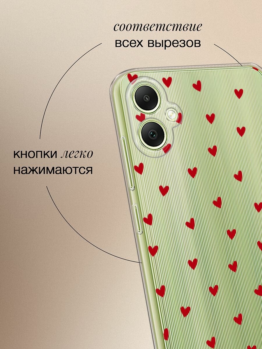 Чехол на Samsung Galaxy A05 / Самсунг Галакси A05 с принтом "Red hearts", прозрачный — фото 1
