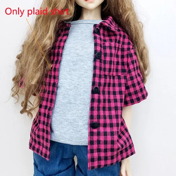 Рубашка в клетку розовая для куклы BJD 55-60см