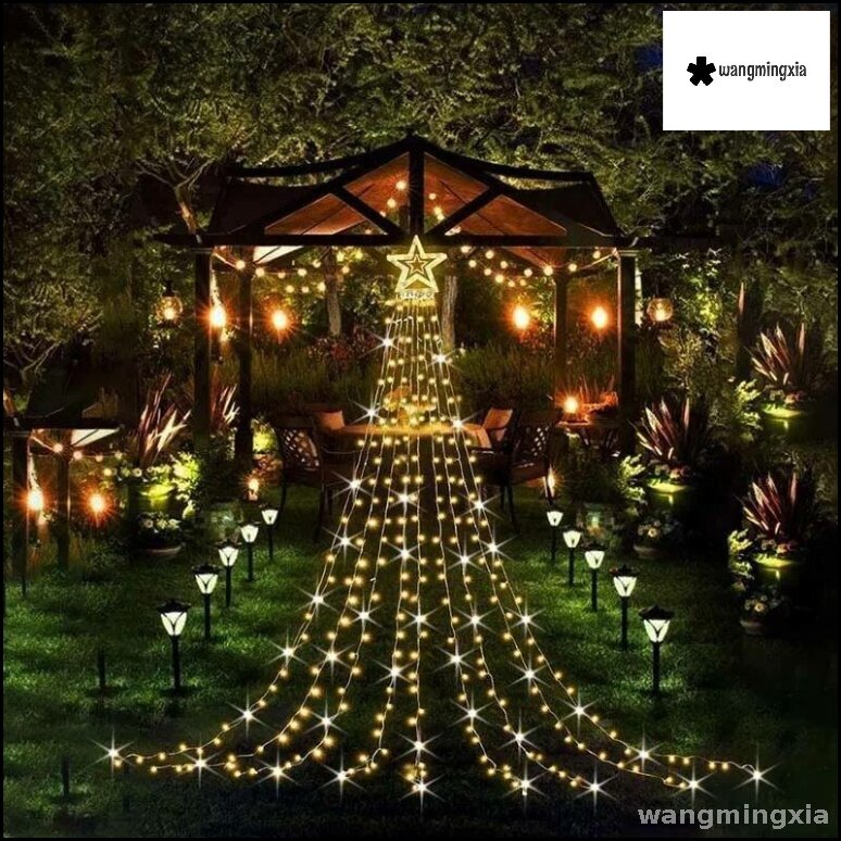 Эксклюзивная новинка: уличная водонепроницаемая гирлянда Водопад 5 метров с элементом в форме пятиконечной звезды, желтое навесное рождественское украшение для сада