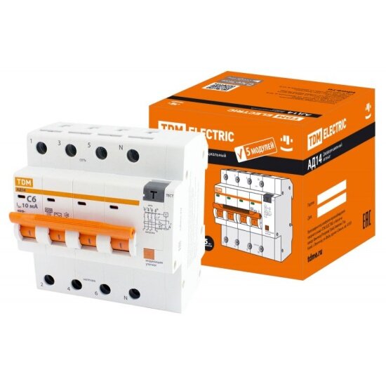 Дифференциальный автомат Tdm Electric АД14 4Р 6А 10мА (SQ0204-0126)
