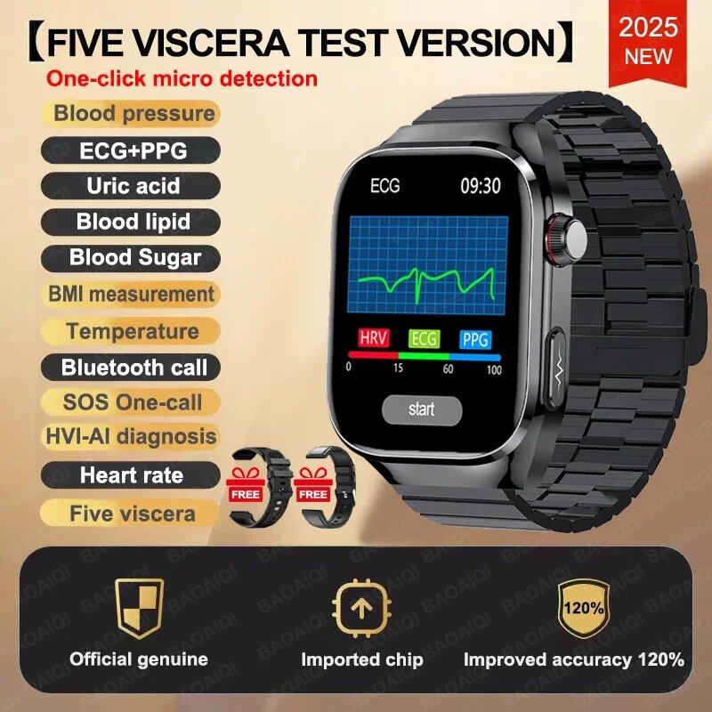 Умные часы 2025, измерение мочевой кислоты, ЭКГ, артериальное давление, Steel black B 2