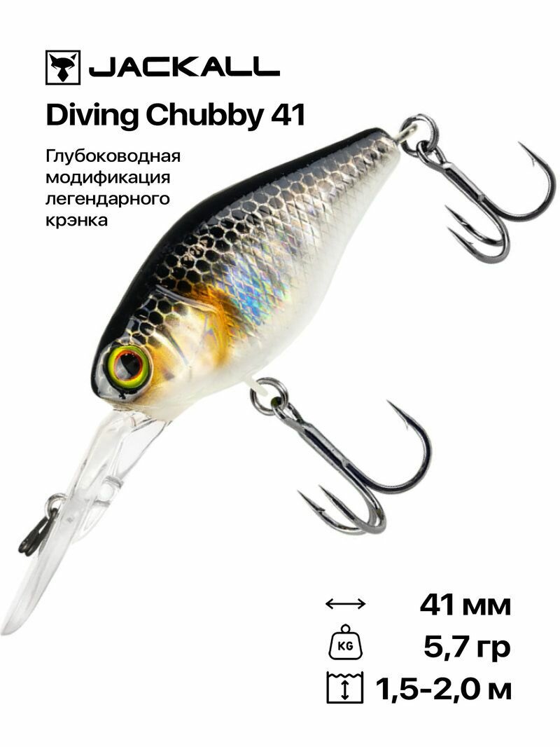 Воблер Jackall Diving Chubby 41, 41 мм, 5,7 гр, 1,5-2,0 м, #HL Silver & Black