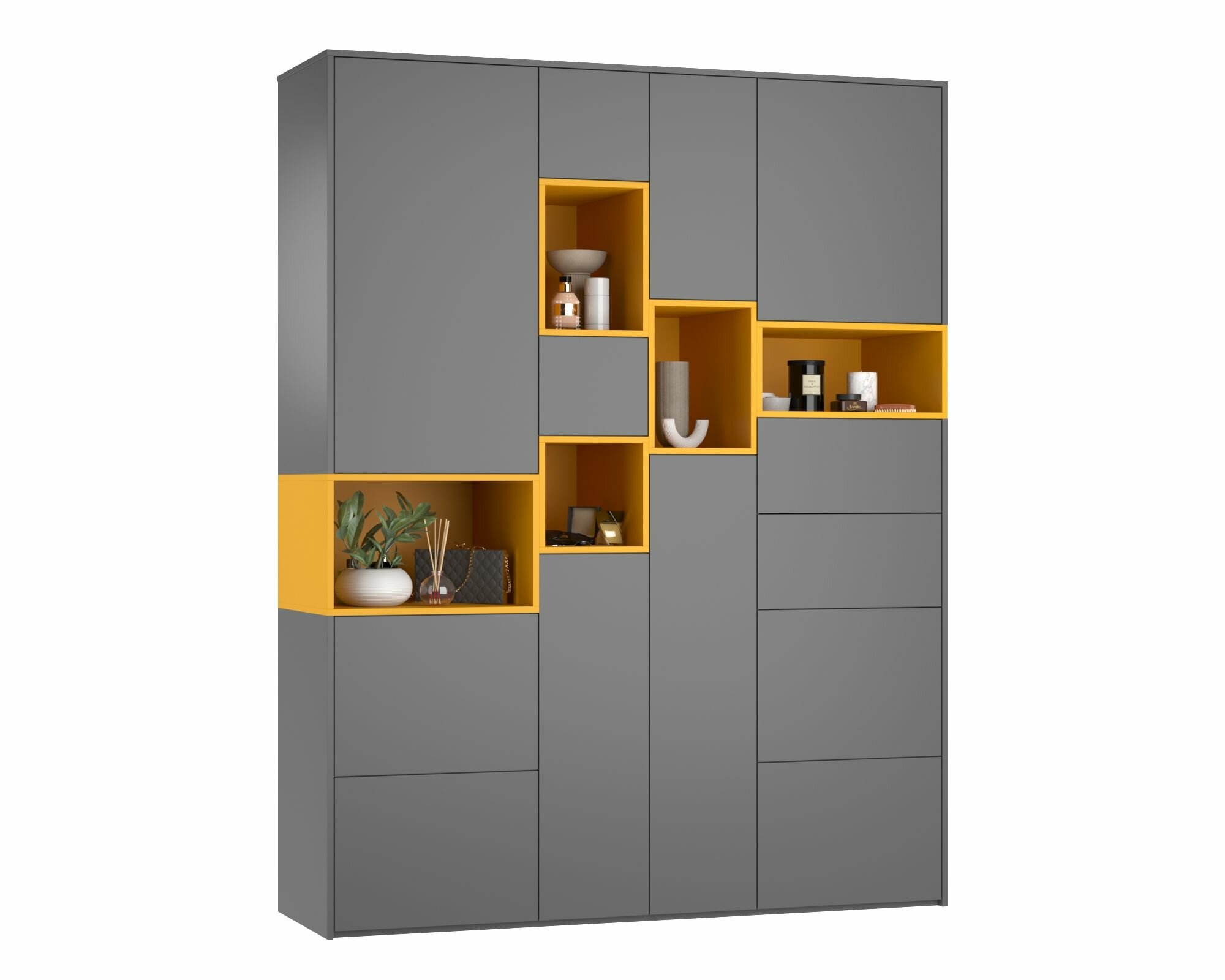 Шкаф распашной для одежды "Рокки 13" 170х220х52 Серый графит / Солнечный свет