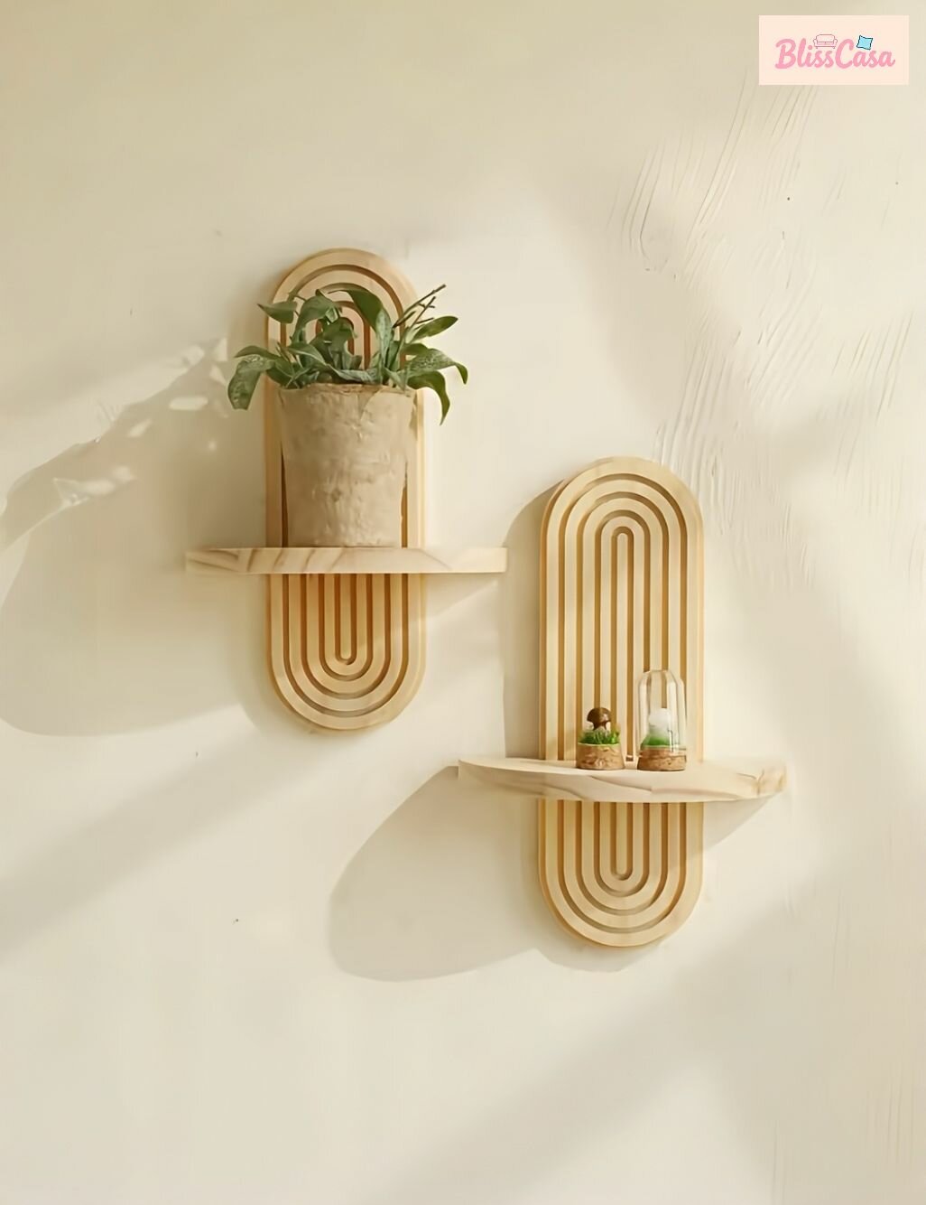 Деревянная настенная полка в бохо-стиле, полка настенная для цветов, растений, мелких предметов, Стильный предмет интерьера для спальни, гостиной или кухни, Идеальный подарок на новоселье и свадьбу