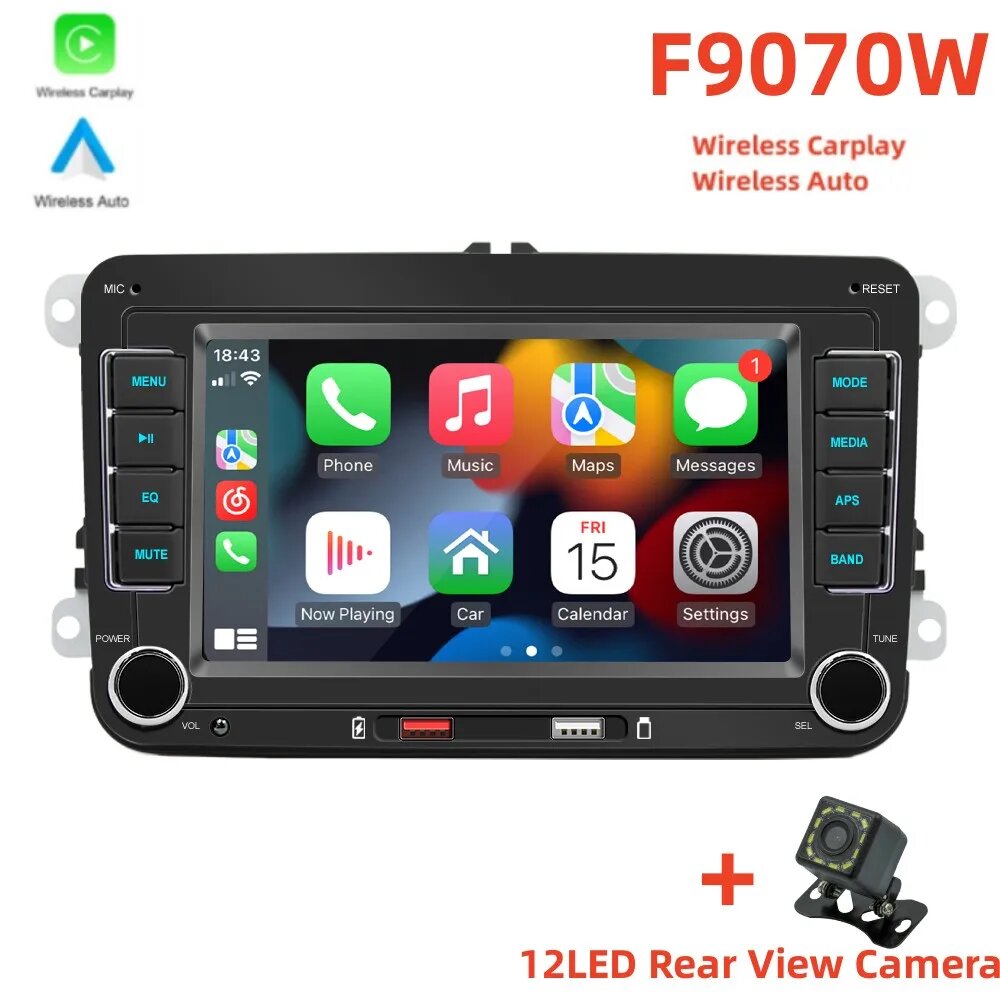 Автомобильный мультимедийный центральный радиоприемник, MP5-плеер на Android, с 7/9 "экраном, Bluetooth, для VW, типоразмер 2 Din F9070W 12LED