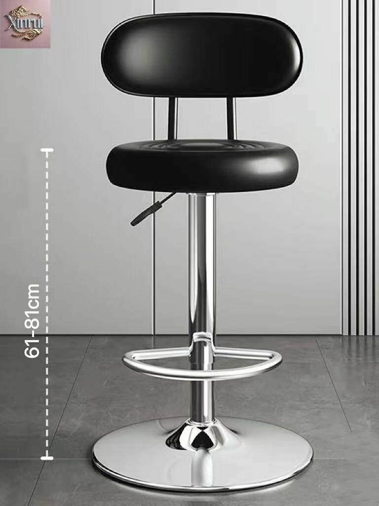 Черный круглый вращающийся барный стул с серебряными ножками