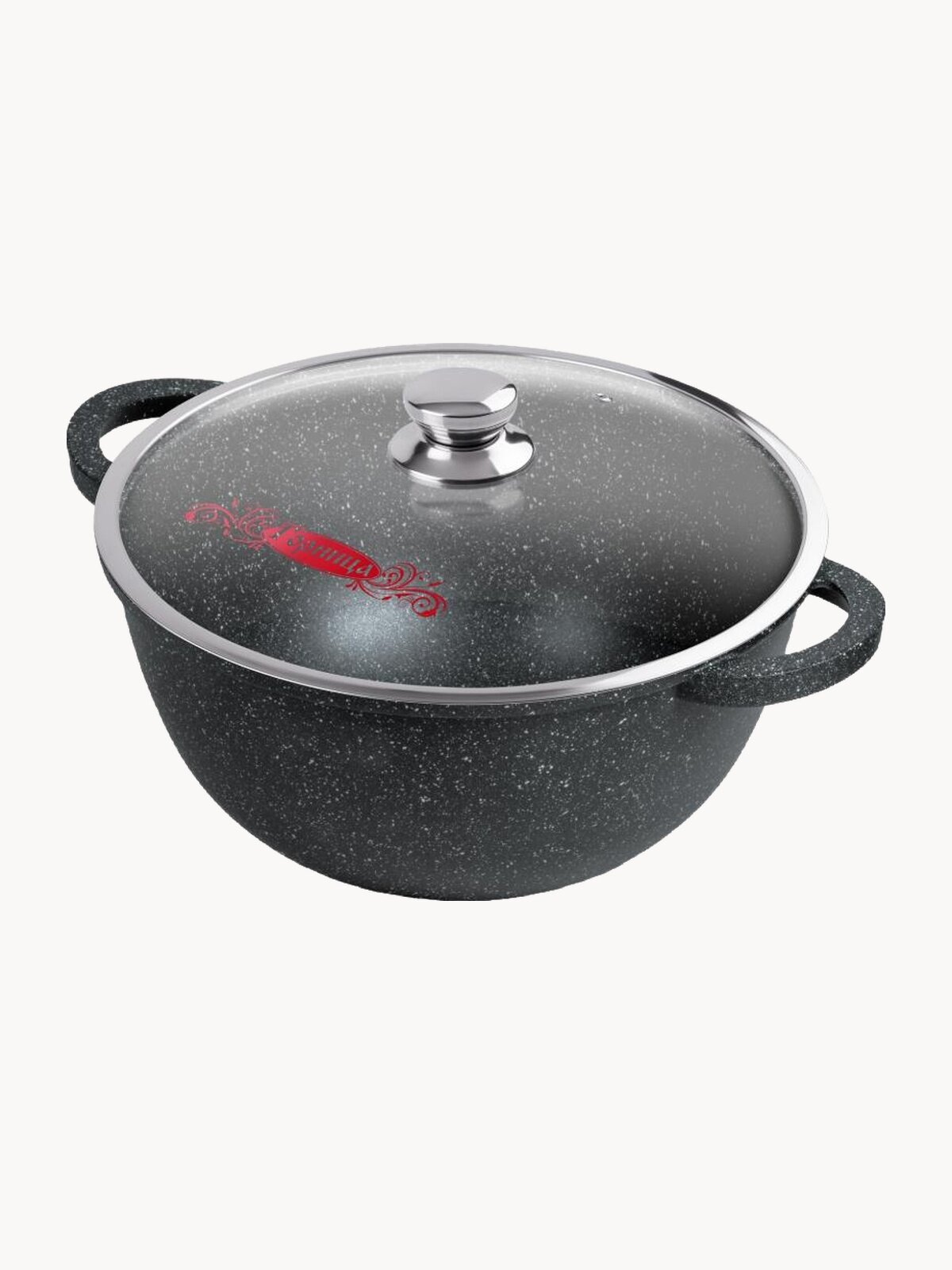 Казан антипригарный литой 8,0л со стеклянной крышкой Гранит ТМ Горница