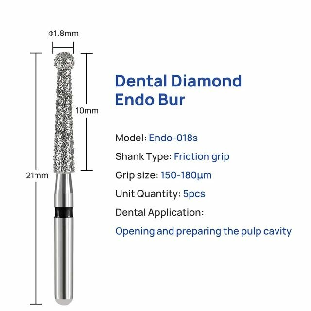 Стоматологические алмазные боры Endo-018S, для высокоскоростных наконечников FG, (для эндодонтического доступа) 5шт.