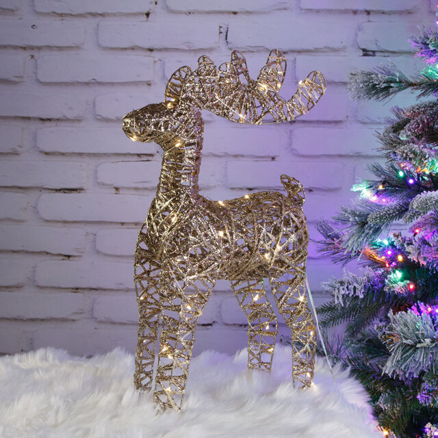 Светящийся олень Reggio Gold 55 см, 50 теплых белых мини LED ламп, на батарейках, IP20, Kaemingk, 488685