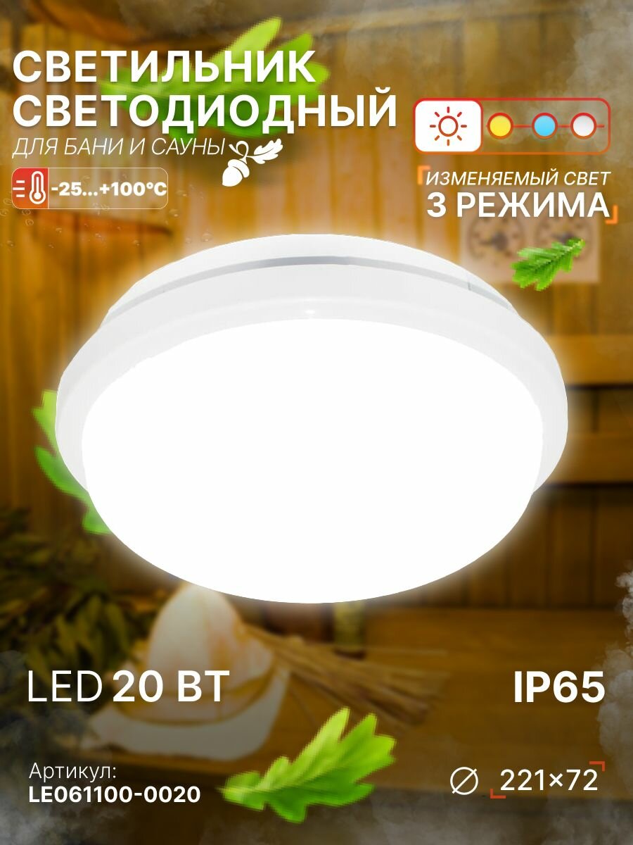 Светильник светодиодный накладной для сауны и бани жкх