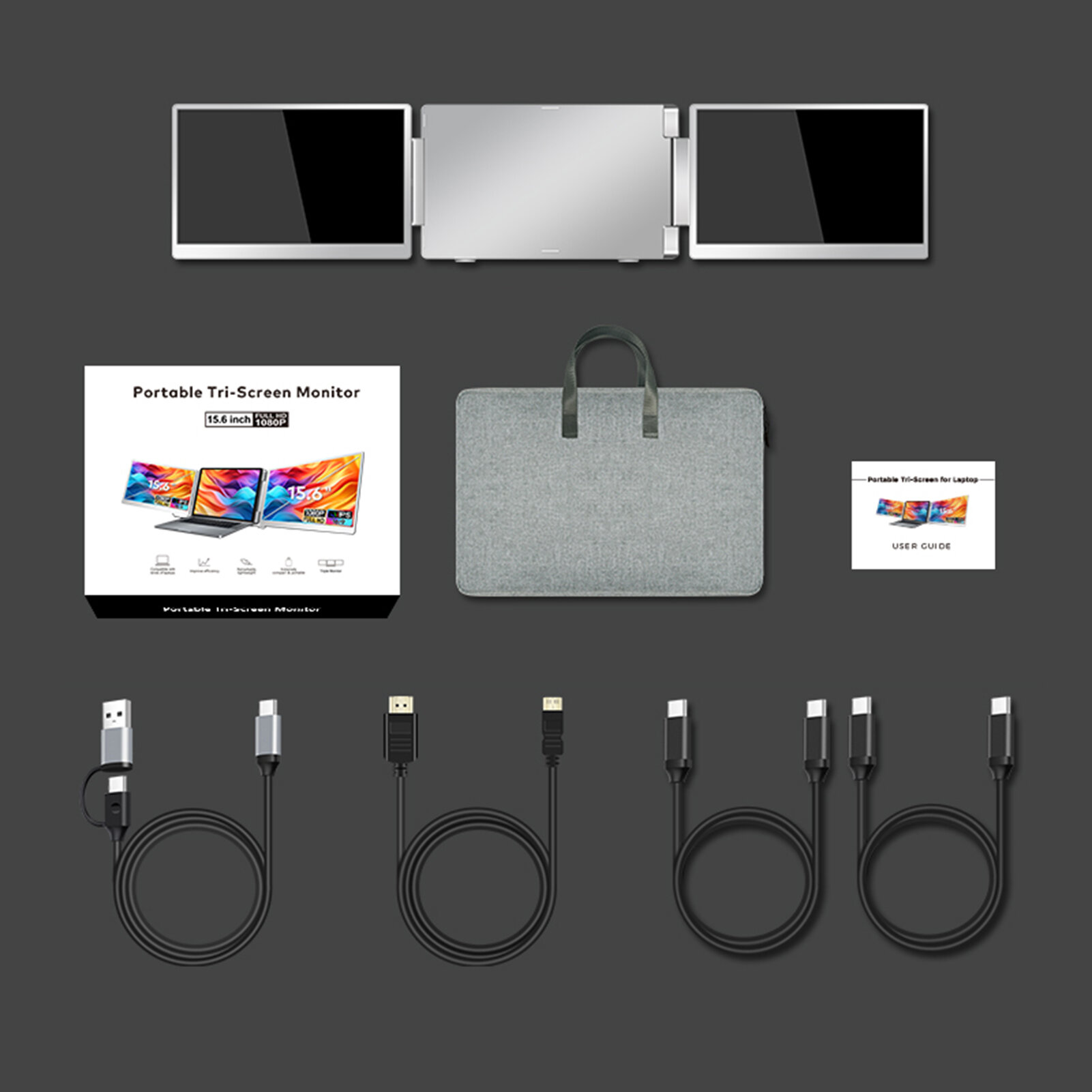 S10 Extender Extender ноутбука 15,6 "Тройный монитор IPS для 12-18,5 дюйма ноутбука складного вращающегося монитора с Kickstand