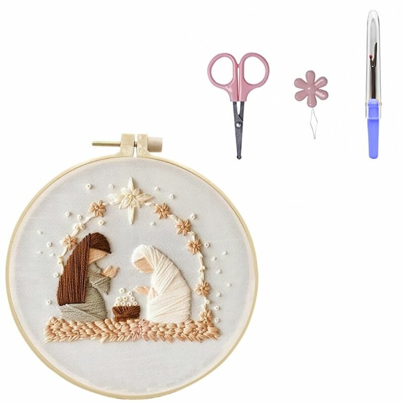 Материалы для религиозной ретро-вышивки своими руками-Упаковка материалов Рождественских яслей + 15 см Анти-бамбуковая вышивка стрейч