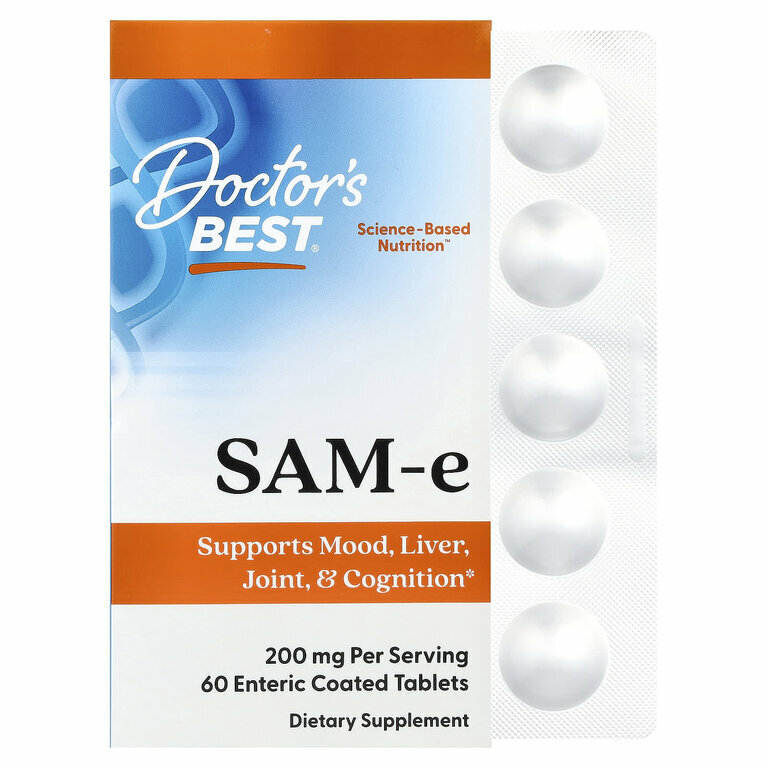 Doctor's Best, SAM-e, 200 мг, поддержка нервной системы, 60 таблеток