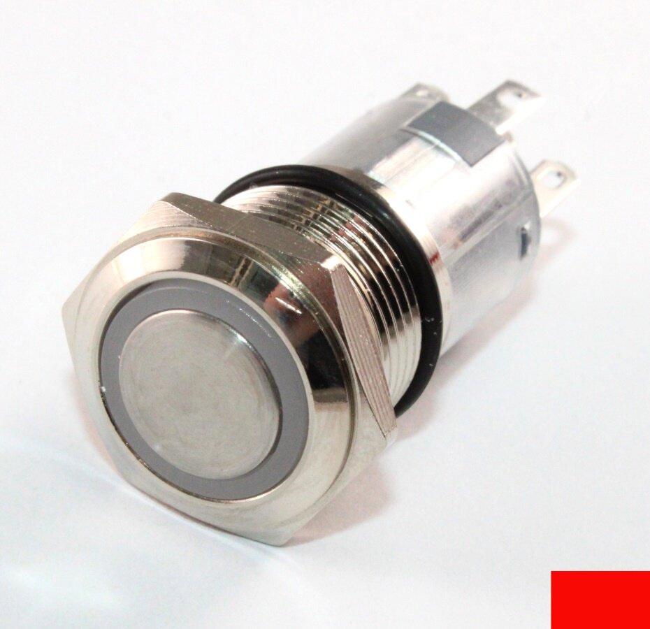 Кнопка антивандальная LAS2GQF-11ZE/R/N on-on, 3A, 250В, RUiCHi, (красная подсветка)